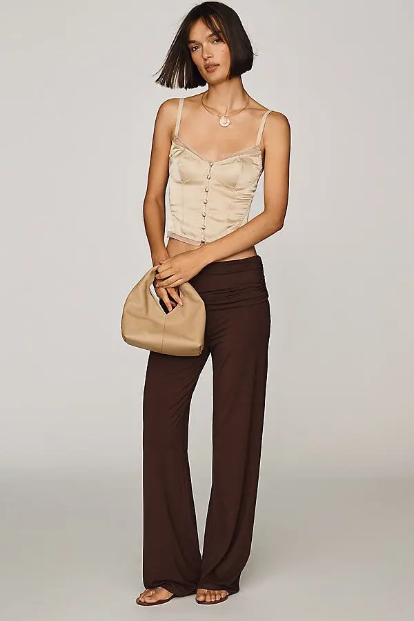 LYREBIRD Satin Peekaboo Buttondown Cami - Pearled Ivory