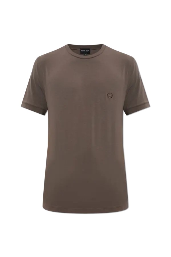 Giorgio Armani T-shirt With Embroidered Logo - Brown