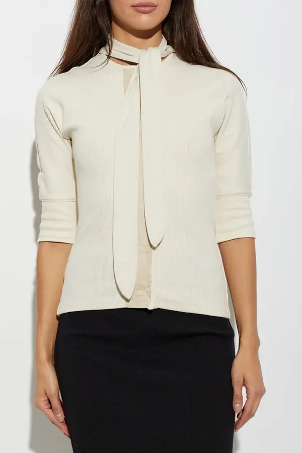 LEMAIRE Ribbed Cardigan With Decorative Neck Tie