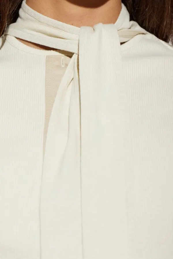 LEMAIRE Ribbed Cardigan With Decorative Neck Tie