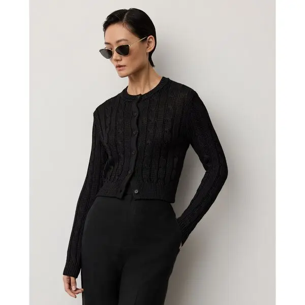 Ralph Lauren Cable-knit Cropped Silk Cardigan