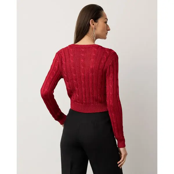 Ralph Lauren Cable-knit Cropped Silk Cardigan - Bright Red