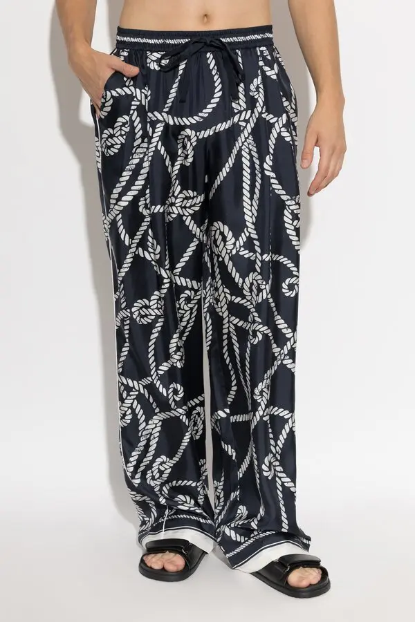 Dolce & Gabbana Silk Pants With "marina" Print - Black
