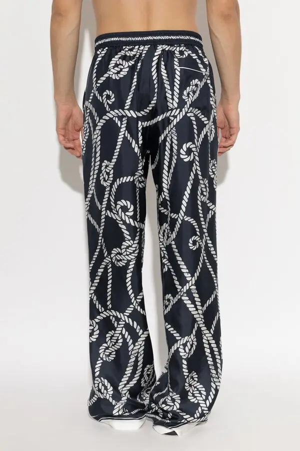 Dolce & Gabbana Silk Pants With "marina" Print - Black