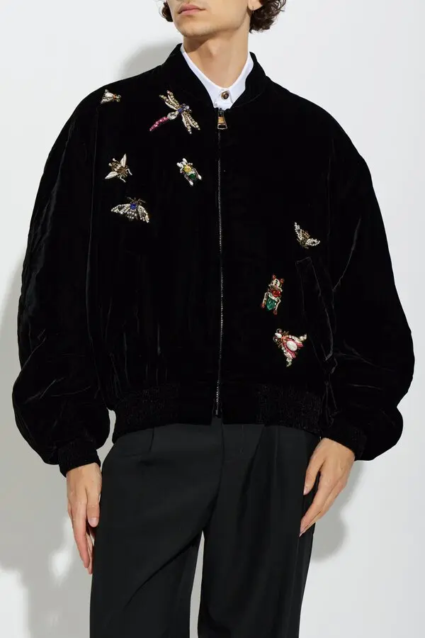Balmain Velvet Bomber Jacket With Appliqués