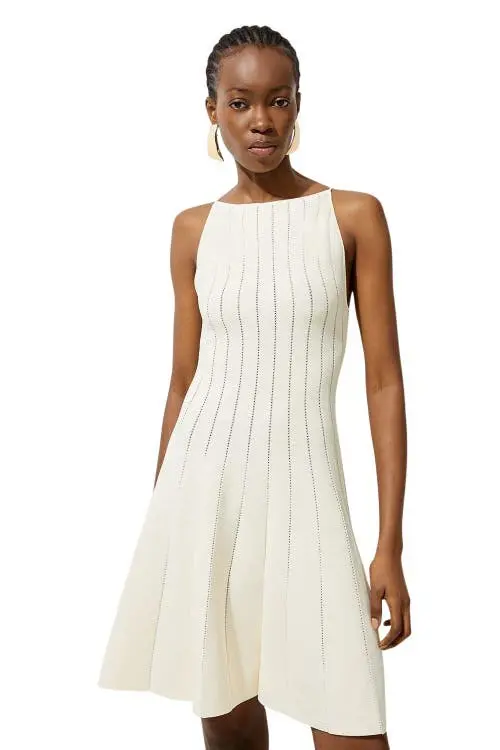 Karen Millen Sheer Knit Mini Dress - Cream