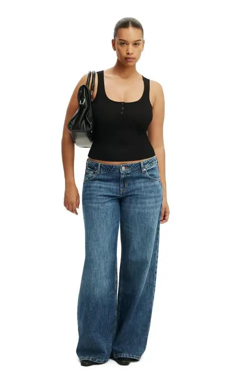 COTTON ON Henley Rib Tank - Black