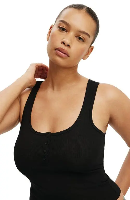 COTTON ON Henley Rib Tank - Black