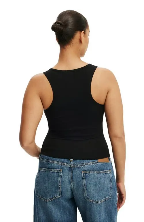 COTTON ON Henley Rib Tank - Black