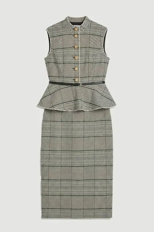 Karen Millen Check Peplum Midi Dress