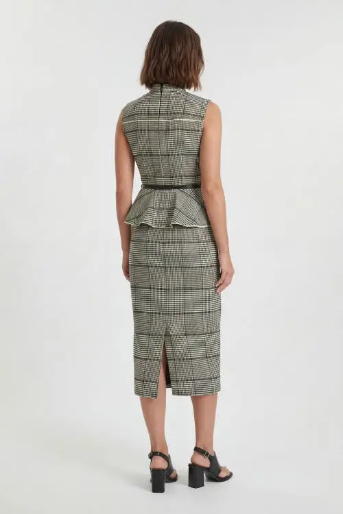 Karen Millen Check Peplum Midi Dress