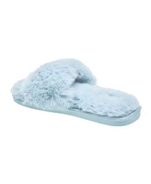 Nine West Faux Fur Slippers - Light Blue