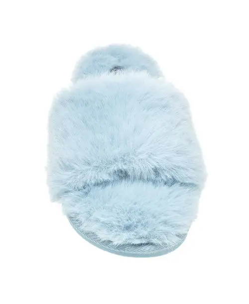 Nine West Faux Fur Slippers - Light Blue