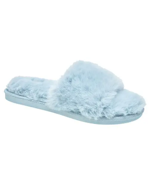 Nine West Faux Fur Slide Slipper - Light Blue