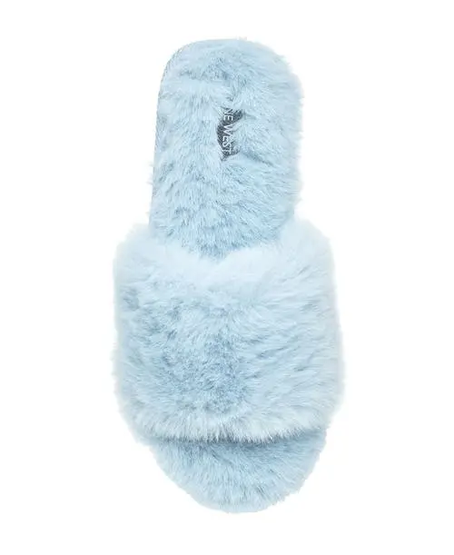 Nine West Faux Fur Slide Slipper - Light Blue