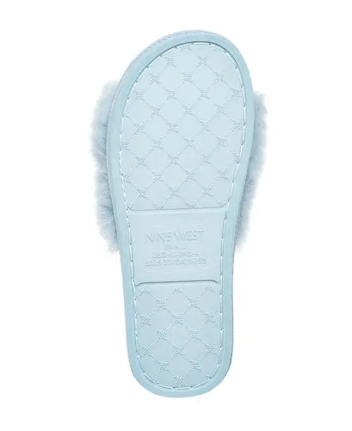 Nine West Faux Fur Slide Slipper - Light Blue