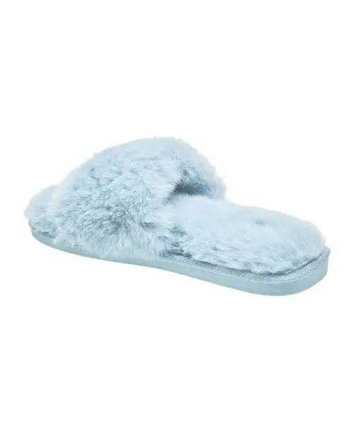 Nine West Faux Fur Slide Slipper - Light Blue