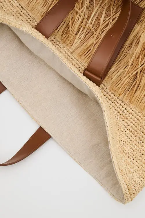 MALINA Jina Raffia Fringe Tote Bag