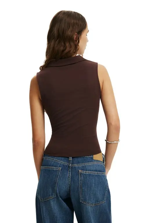 COTTON ON Gathered Front Polo - Dark Oak