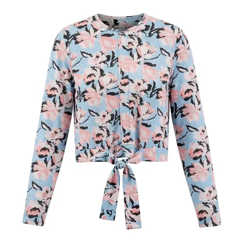 24/7 Wrap Tie Front Long Sleeve Tee - Blue