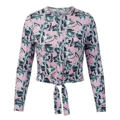 24/7 Wrap Tie Front Long Sleeve Tee - Pink