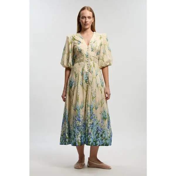 Karen Millen Floral Puff Sleeve Midi Dress