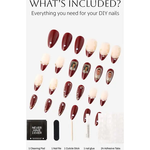 NEVER HAVE I EVER Frida Kahlo Almond Press On Nails - Red