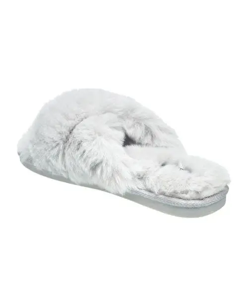 Nine West Faux Fur X-band Slippers - Ash Grey