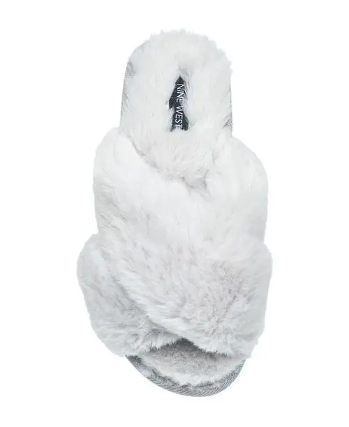 Nine West Faux Fur X-band Slippers - Ash Grey