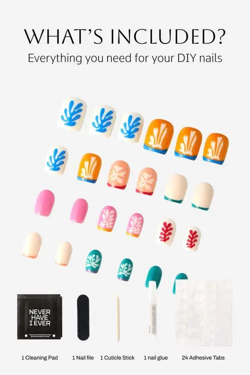 NEVER HAVE I EVER Henri Matisse Square Snow Flowers Square Press On Nails