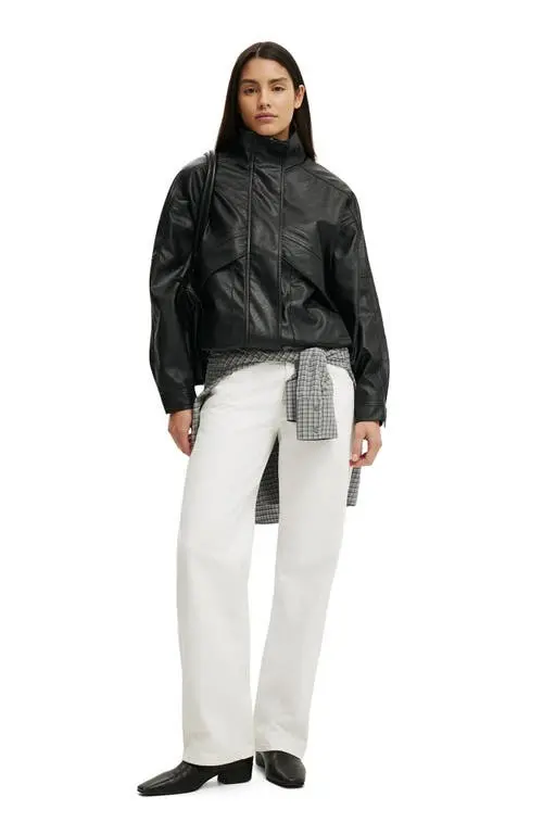 COTTON ON Theo Faux Leather Bomber Jacket - Black