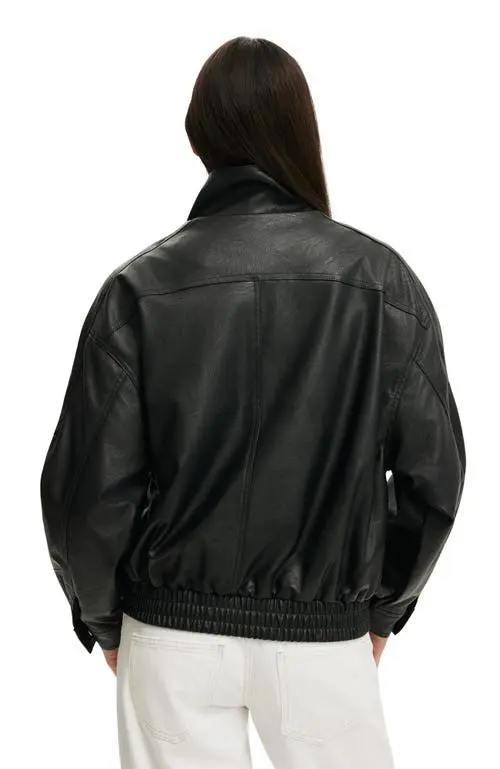 COTTON ON Theo Faux Leather Bomber Jacket - Black