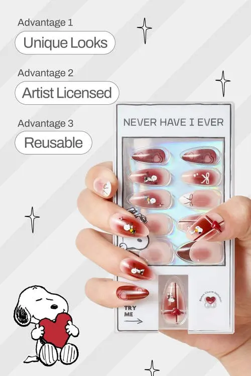 NEVER HAVE I EVER Hearts Of Snoopy Almond Press On Nails