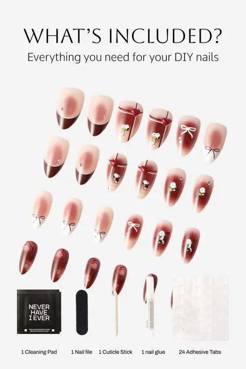 NEVER HAVE I EVER Hearts Of Snoopy Almond Press On Nails