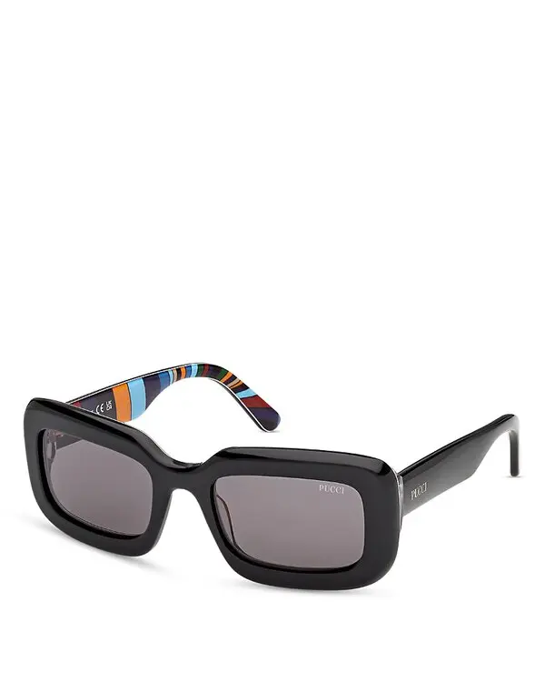 Emilio Pucci Rectangular Sunglasses, 52mm - Shiny Black/smoke