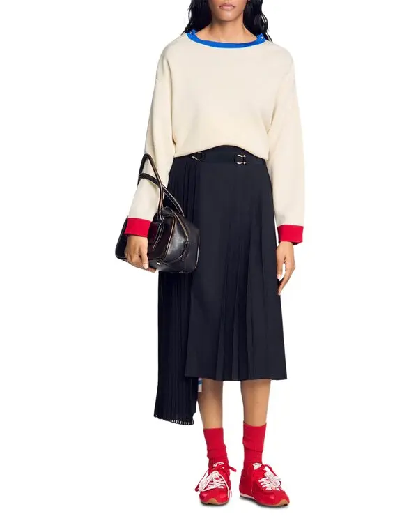 Sandro Long Asymmetrical Pleated Skirt