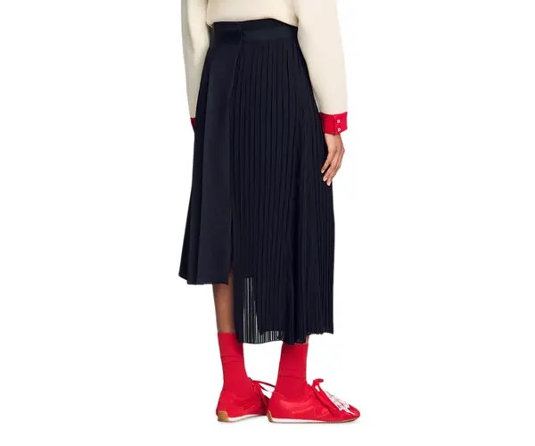 Sandro Long Asymmetrical Pleated Skirt