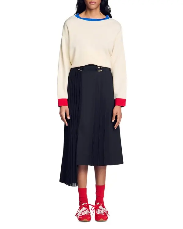 Sandro Long Asymmetrical Pleated Skirt