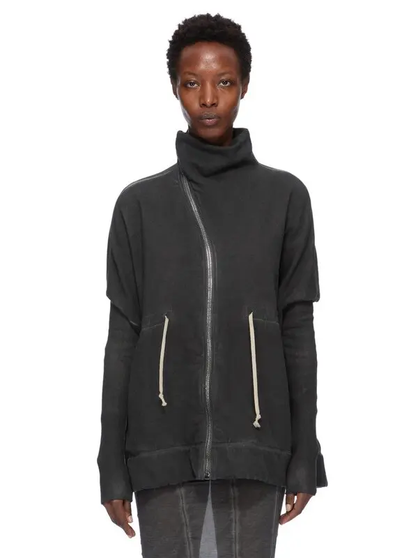 Rick Owens Drksshdw Cotton Sweatshirt With Funnel Neck - Nero
