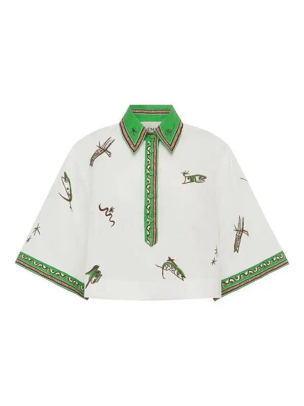 ALEMAIS Pointed Collar Half Placket Linen Shirt - Bianco