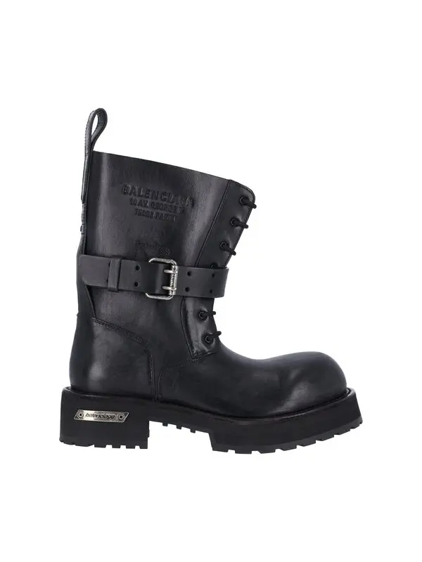 Balenciaga Lace-up Leather Combat Boots With Buckle Strap