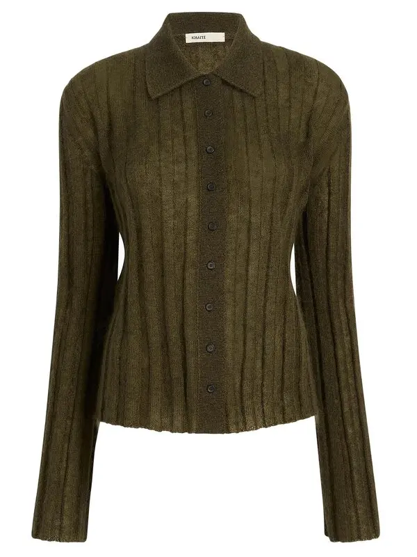 Khaite Classic Collar Ribbed Knit Sweater - Verde