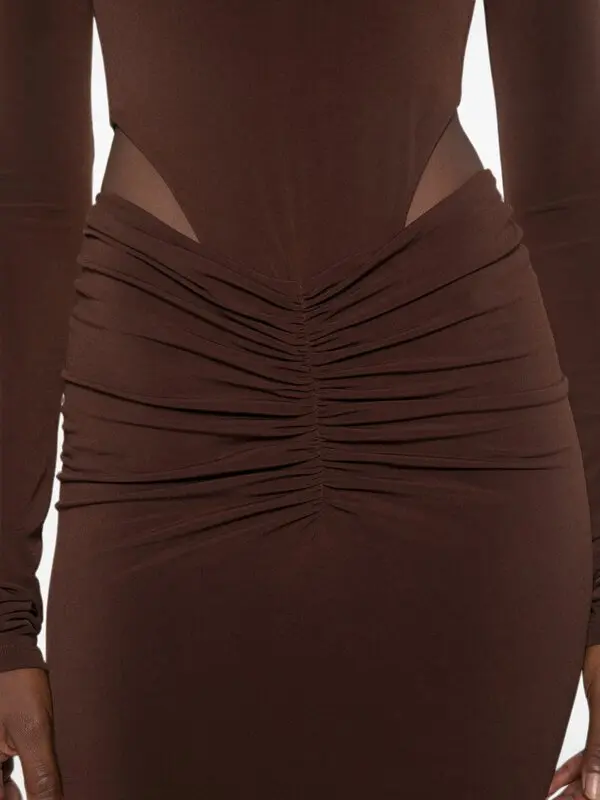 Andamane Ruched Crewneck Mini Dress With Side Cut-out - Marrone