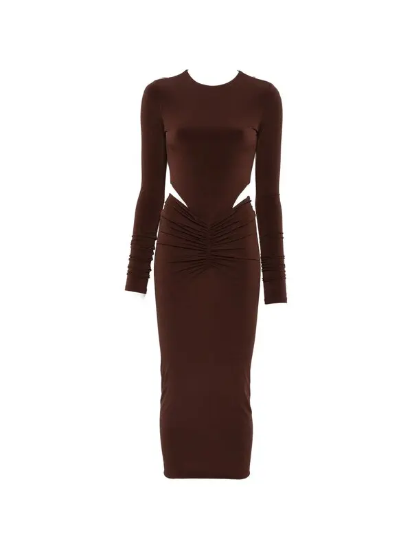 Andamane Ruched Crewneck Mini Dress With Side Cut-out - Marrone