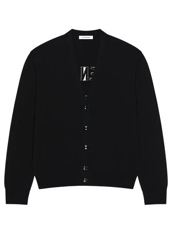 Givenchy V-neck Cotton Knit Cardigan With Contrast Intarsia Back