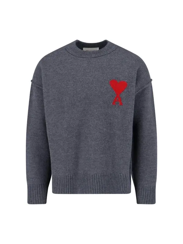AMI Paris 100% Wool Pullover Sweater - Grey