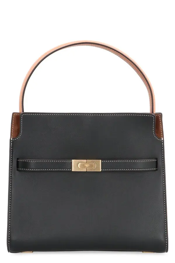 Tory Burch Double Lee Radziwill Leather Handbag 27cm X 24cm X 12cm - Black