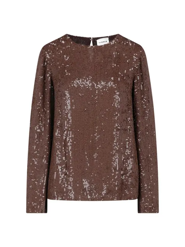 PAROSH 100% Viscose Knit Sweater - Brown