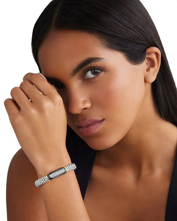 Lagos Two Tone Black Ceramic Diamond Caviar Bracelet, 9mm