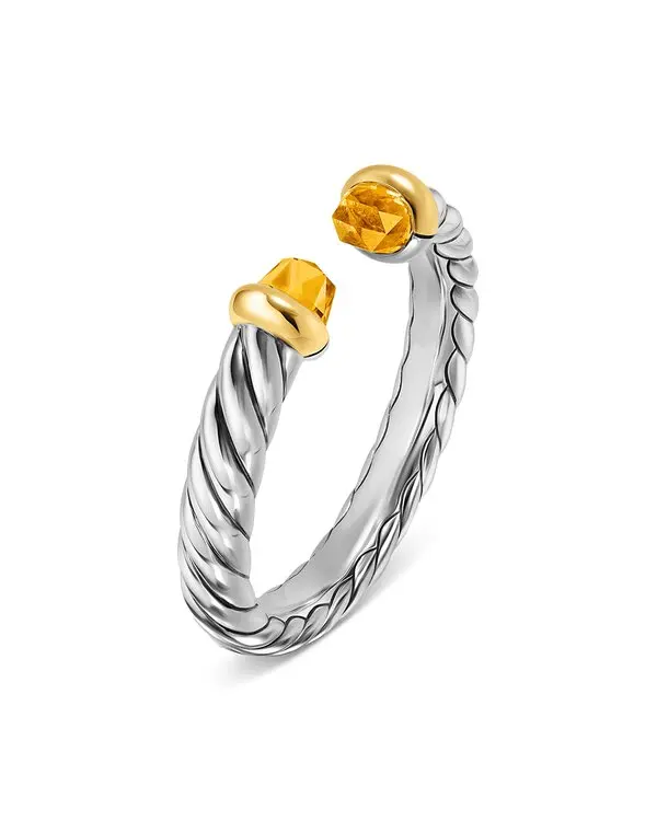 David Yurman Petite Cable Open Ring In Sterling Silver And 14k Yellow Gold